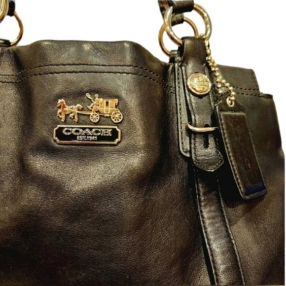 Coach | Bags | Coach Black Leather Bag With Horse And Carriage Logo ...